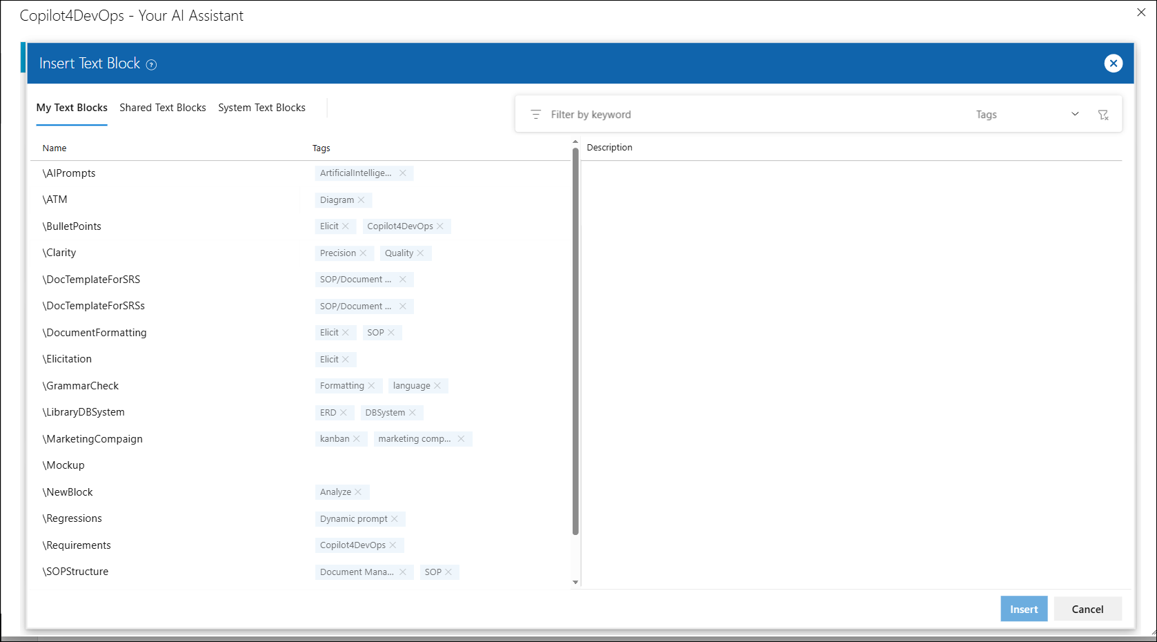 Inserting a Text Block